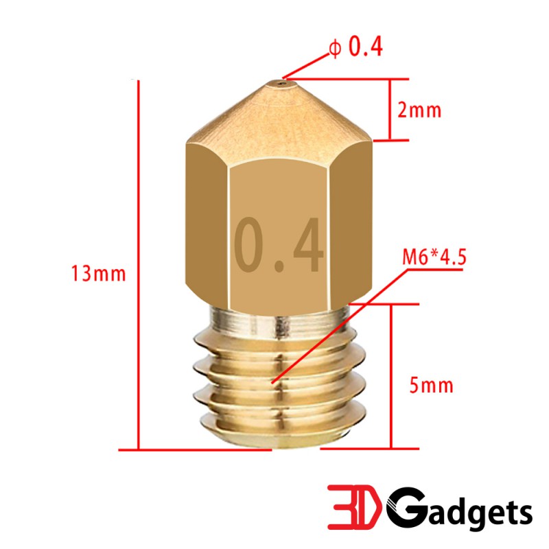 MK8 M6 Threaded Flat Head Nozzle | 3D Gadgets Malaysia