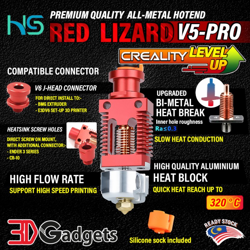 Haldis 3D Red Lizard V5-PRO High Flow Hotend | 3D Gadgets Malaysia