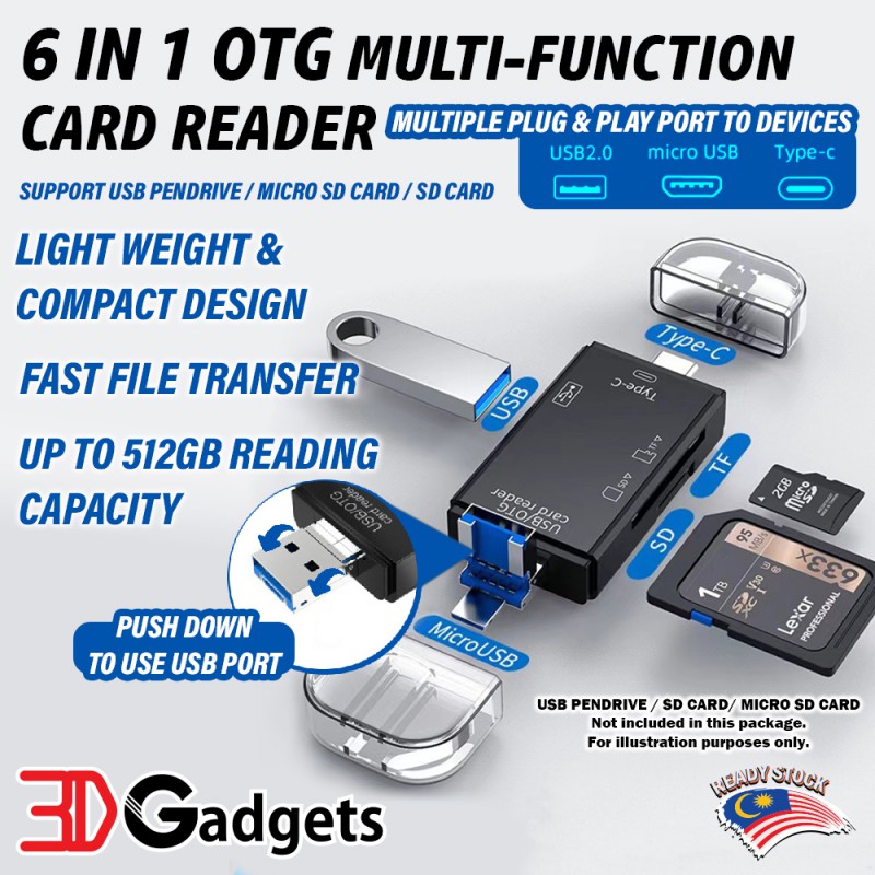 6 in 1 Multi-Function OTG Card Reader | 3D Gadgets Malaysia
