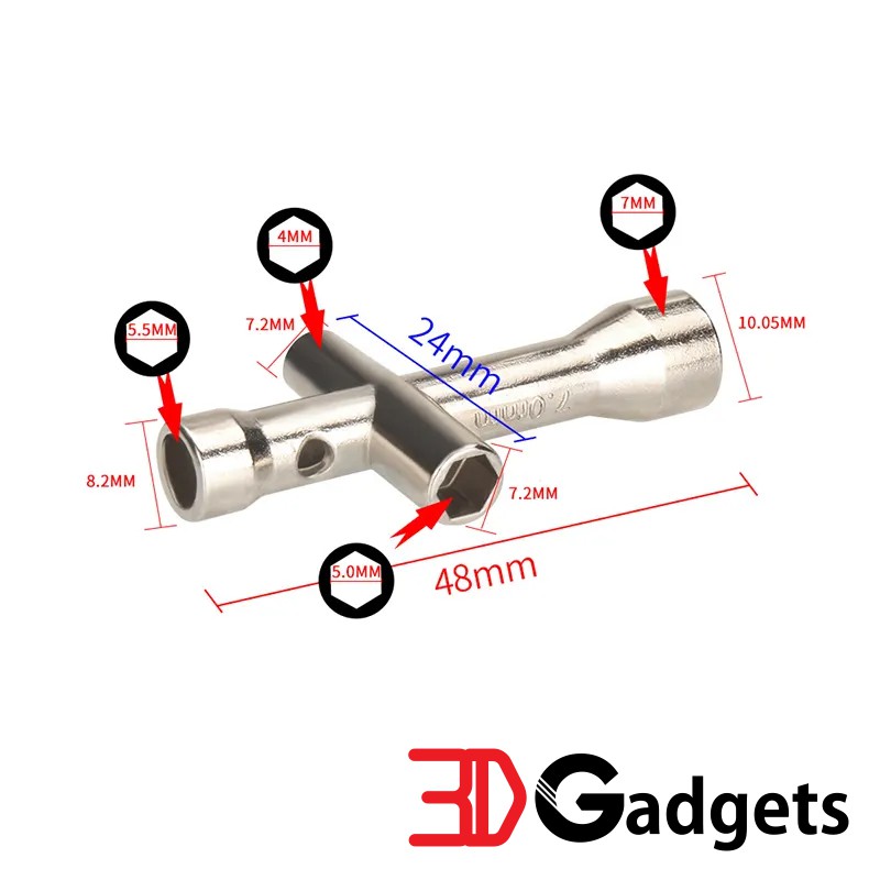 Mini Cross Wrench M2/ M2.5/ M3/ M4 for Nuts and E3D V6 Type Nozzle